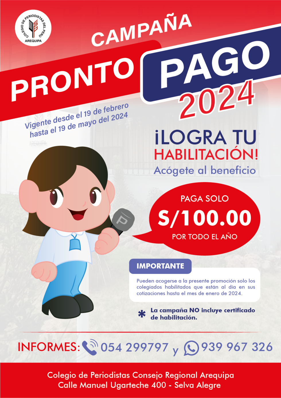 Colegio de Periodistas Arequipa lanza campaña «PRONTO PAGO» - Colegio de Periodistas